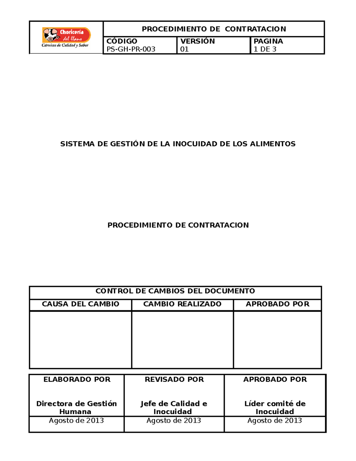 PS-GH-PR-003 V1 Procedimiento de Contratación - PROCEDIMIENTO DE ...