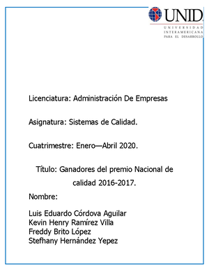 Docs preproyecto - Apoyo - PREPROYECTO Sistemas de calidad PREPROYECTO Objetivo: Implementar un ...