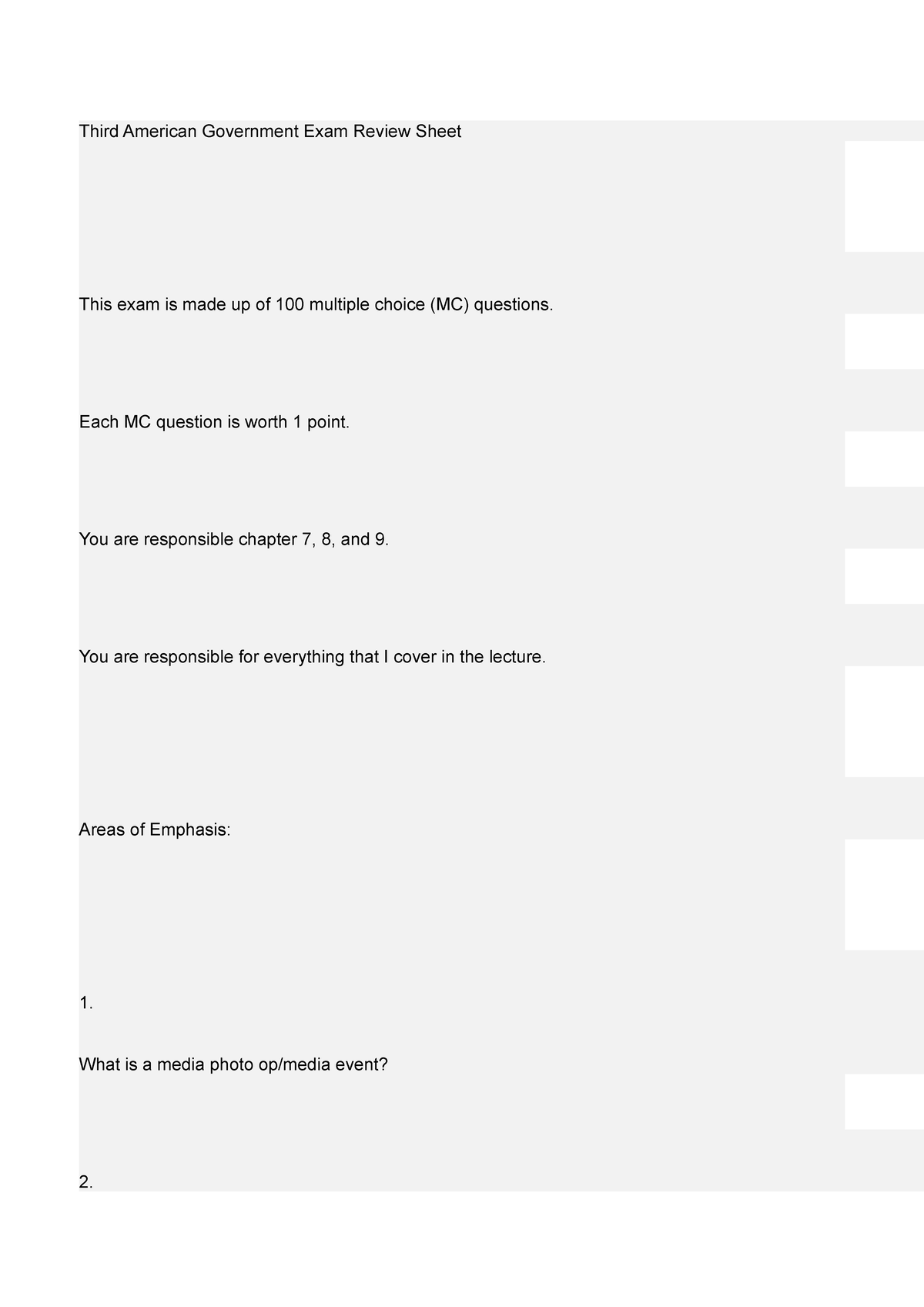 Exam3 study guide - Third American Government Exam Review Sheet This ...