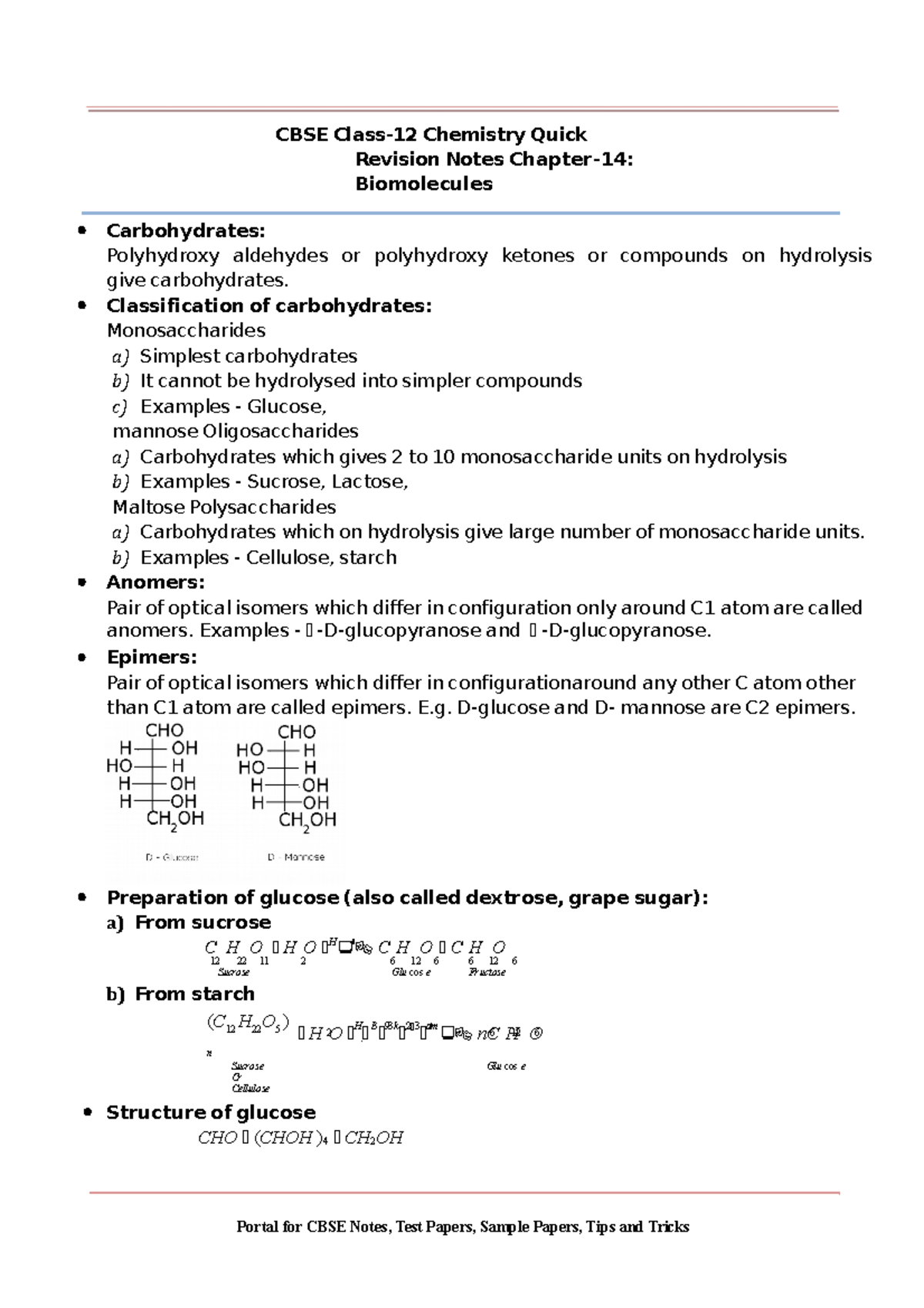 12 chemistry notes ch14 biomolecules - CBSE Class-12 Chemistry Quick ...