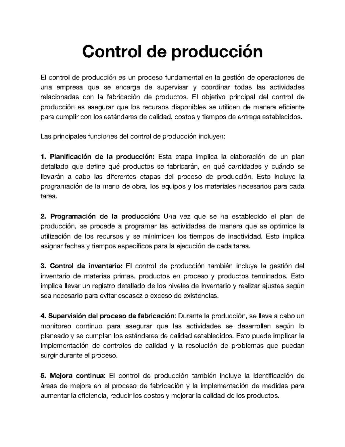 Control de producción - Control de producción El control de producción ...