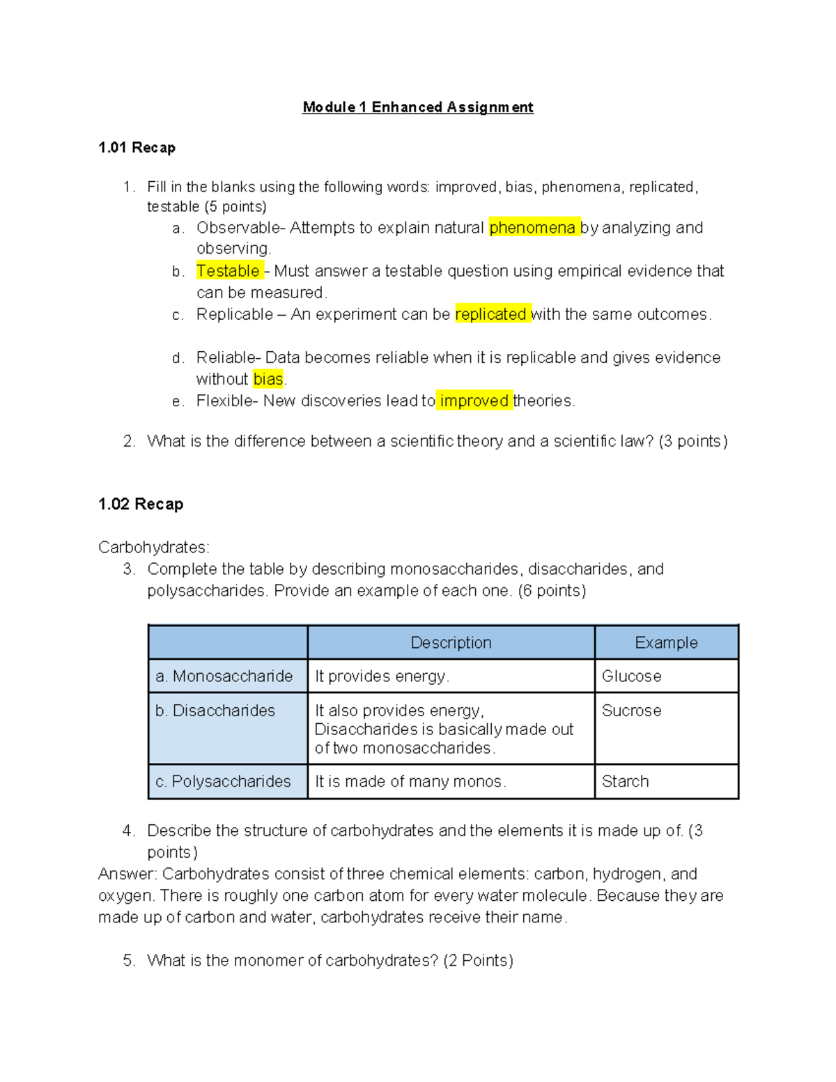Copy of Module 1 Enhanced Assignment - Module 1 Enhanced Assignment 1 Recap 1. Fill in the ...