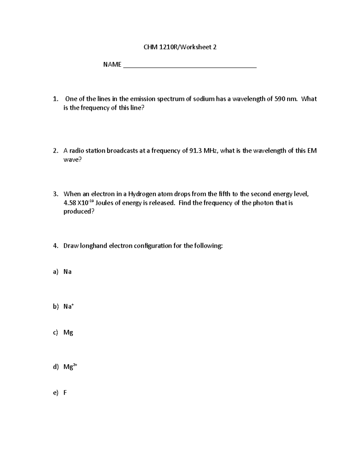 Rec - longhand electron configuration, find wavelength - CHM 1210R ...