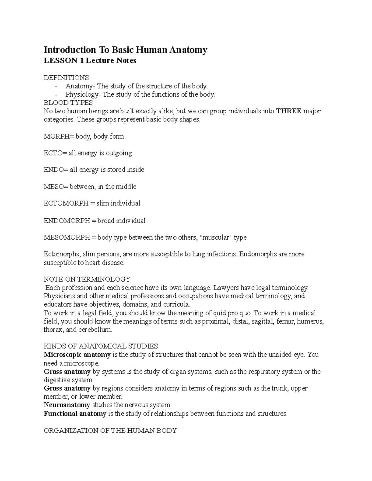 Introduction & Terminology - Introduction To Basic Human Anatomy LESSON ...