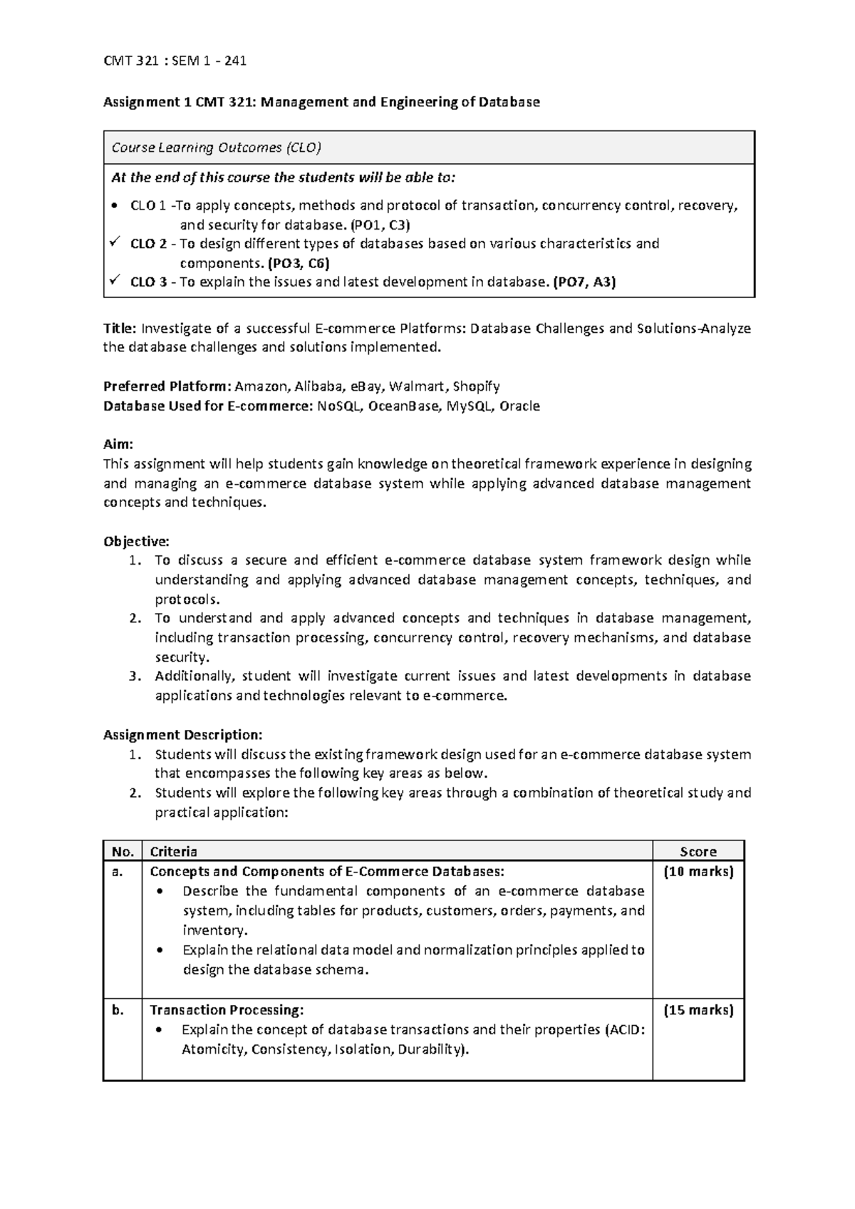 SEM 1- Assignment 1- 27102024 - Assignment 1 CMT 321: Management and ...