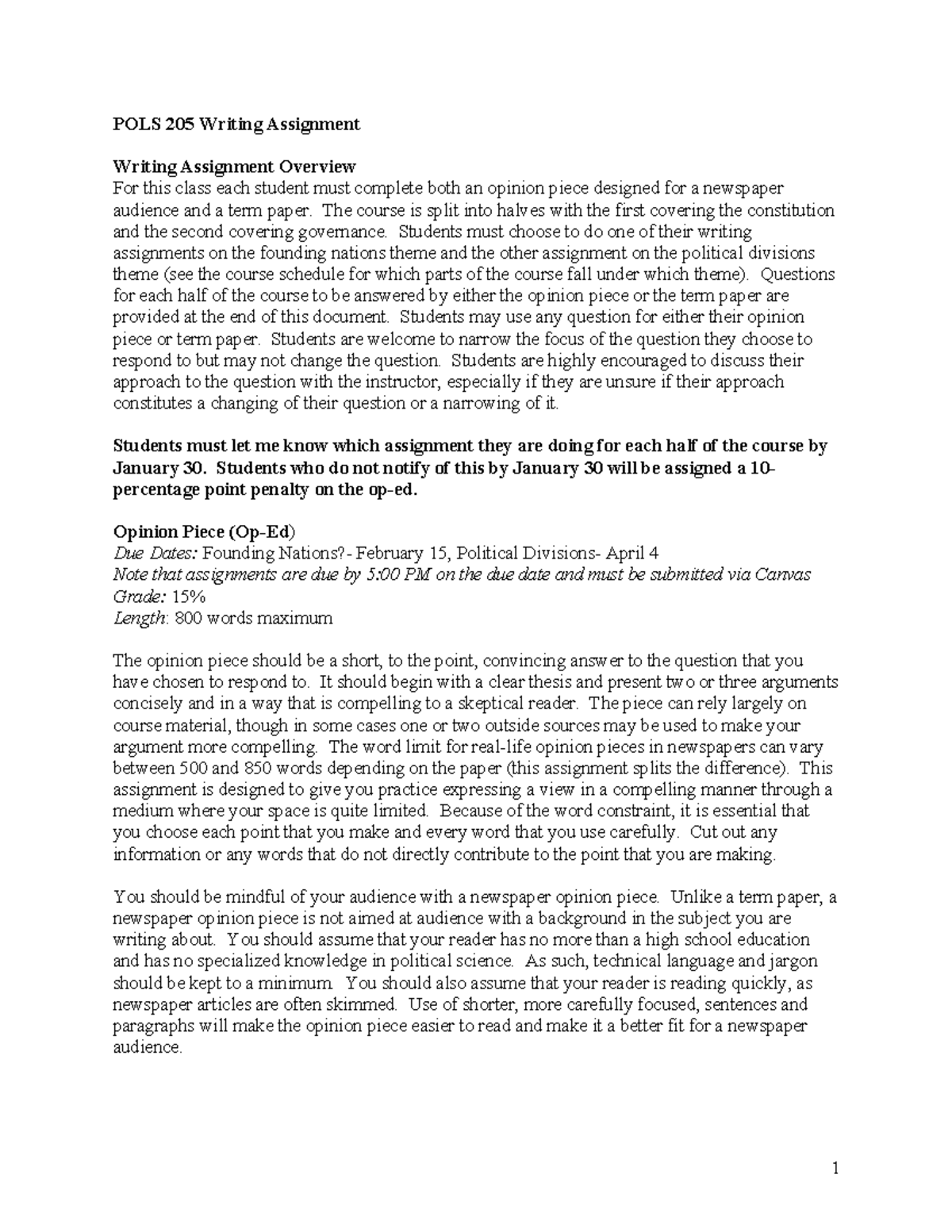 POLS 205 Writing Assignment - POLS 20 5 Writing Assignment Writing ...