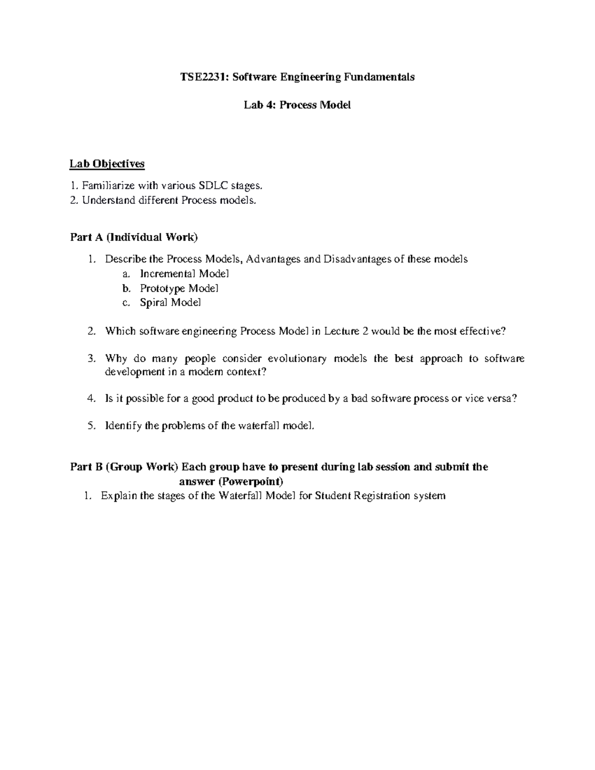Lab 4 - 123 - TSE2231: Software Engineering Fundamentals Lab 4: Process ...
