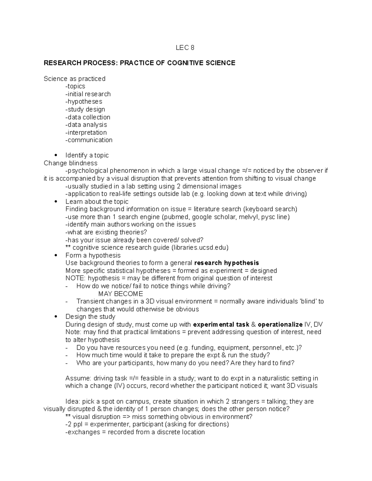 LEC 8 - Lecture notes 8 - LEC 8 RESEARCH PROCESS: PRACTICE OF COGNITIVE ...