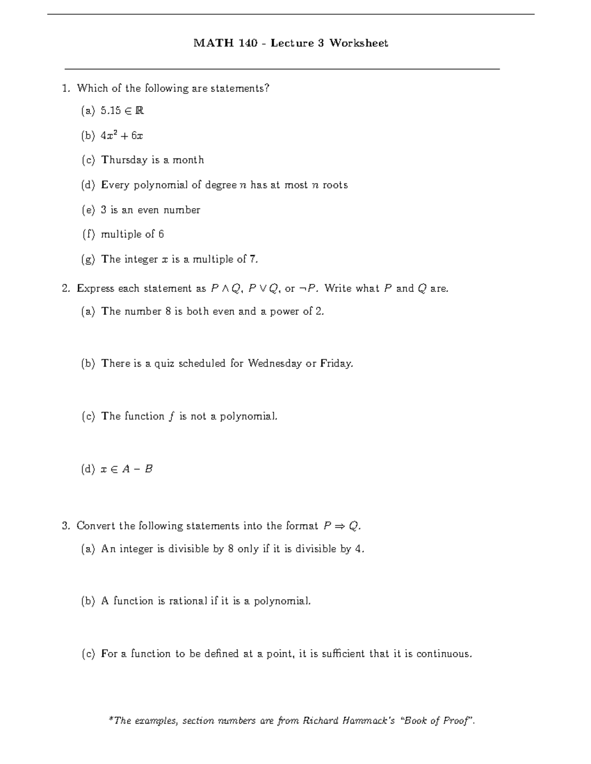 Worksheet 3 - Pre-Calculus - MATH 140 - Lecture 3 Worksheet Which of ...