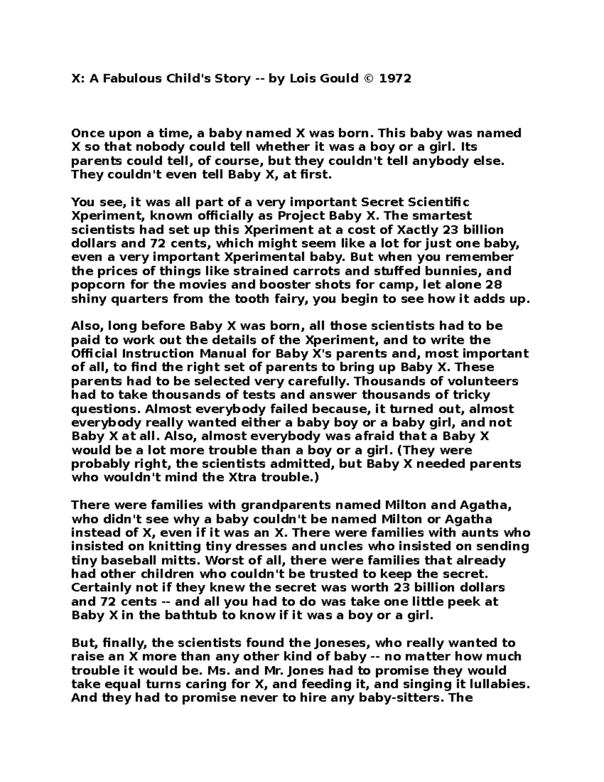 X Fabulous Childs Story - This baby was named X so that nobody could ...