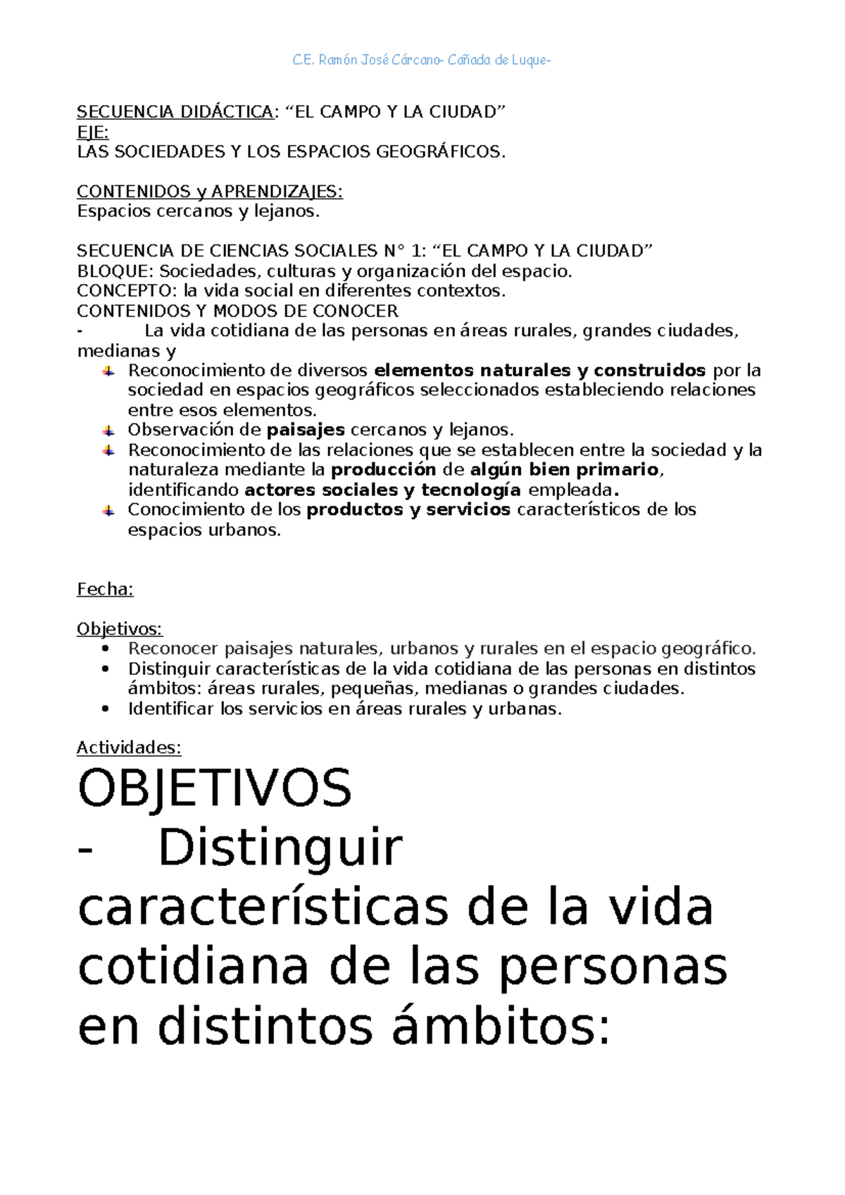 Paisaje urbano y rurales si - SECUENCIA DIDÁCTICA: “EL CAMPO Y LA ...