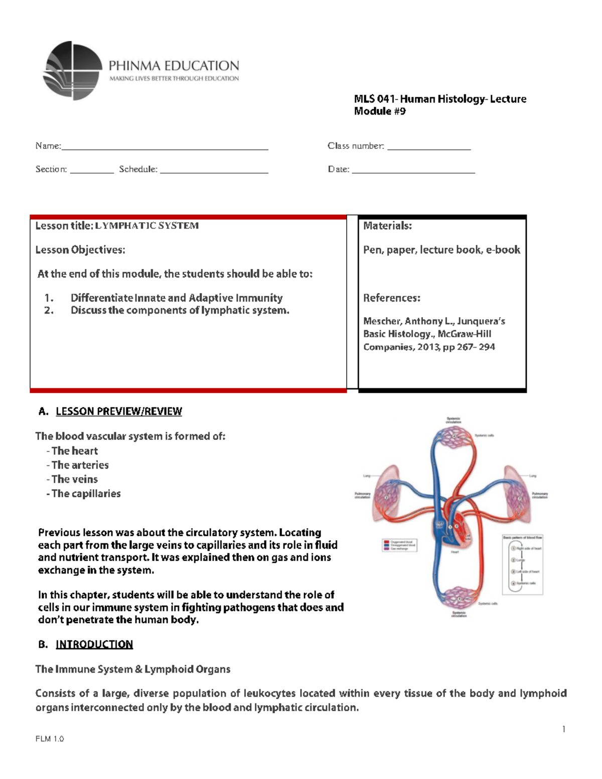 Human Histo and Embryo Module 9 - Section: _________ Schedule ...