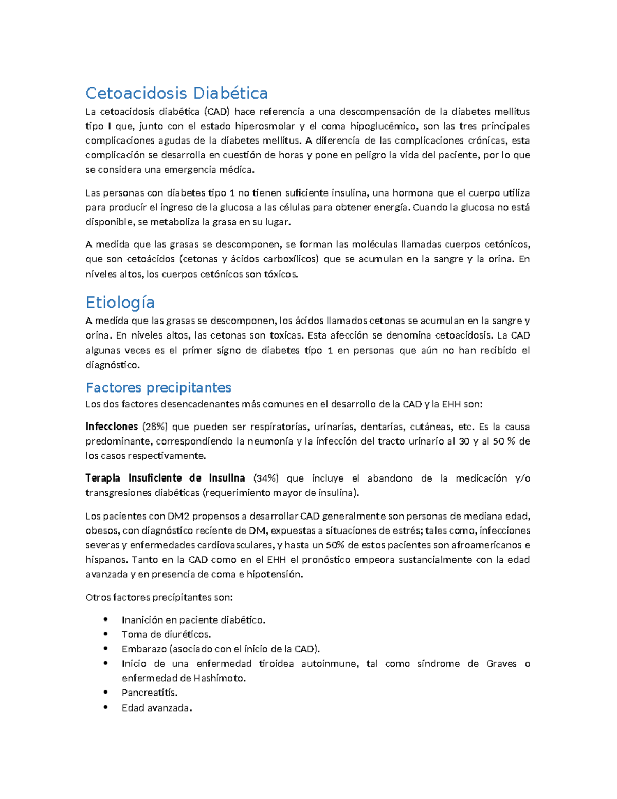 Acidosis Diabética - Resumen medicina - Cetoacidosis Diabética La ...