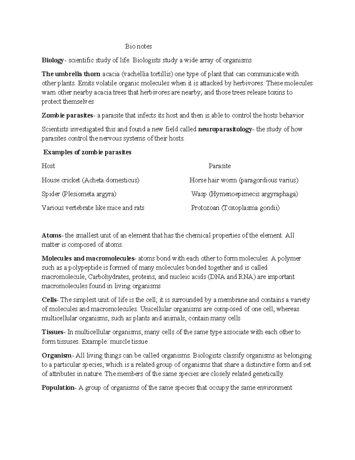 Bio chapter 1 - muscle fibers - Bio notes Biology- scientific study of ...