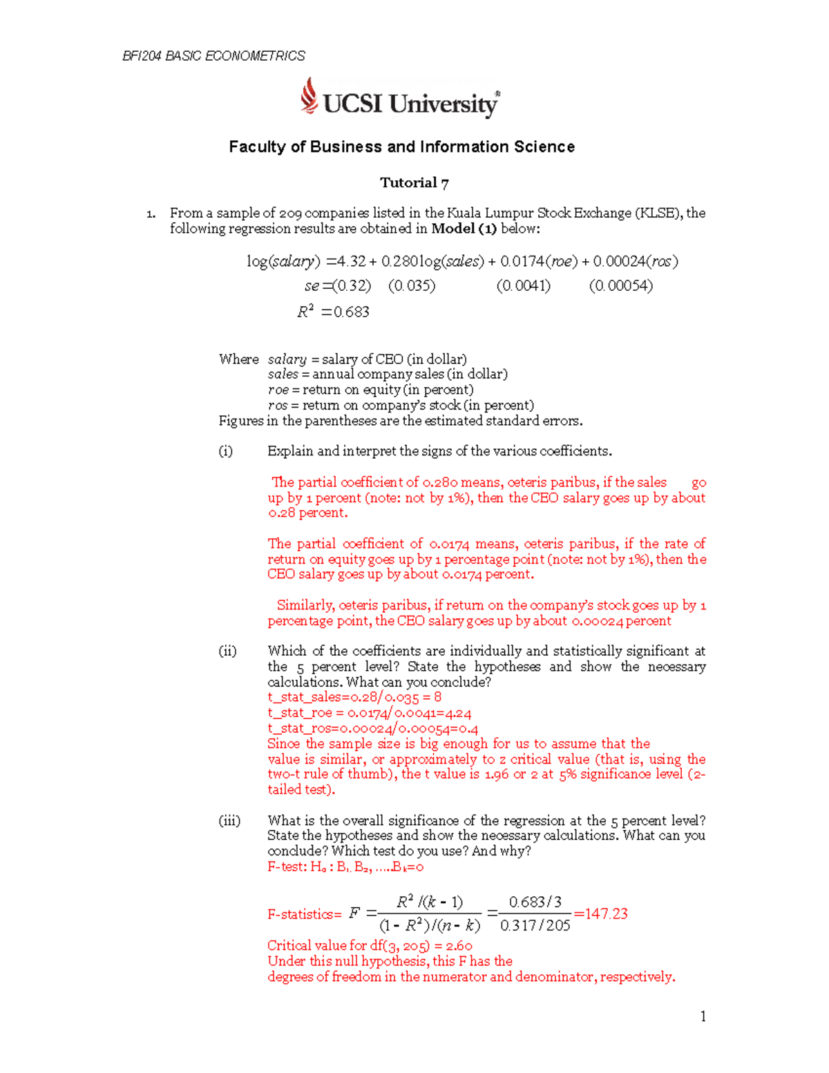 Tutorial 7 updated - BFI204 BASIC ECONOMETRICS Faculty of Business and ...