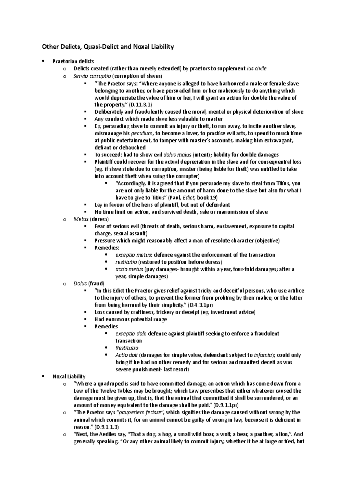 Law of Delicts III - Other Delicts, Quasi-Delict and Noxal Liability ...