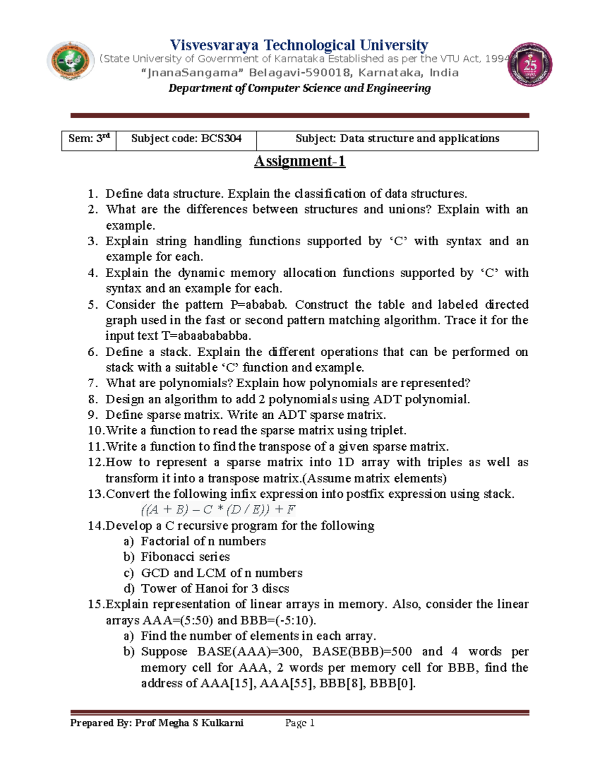 Assignment-1 - assignment - Visvesvaraya Technological University (State University of ...