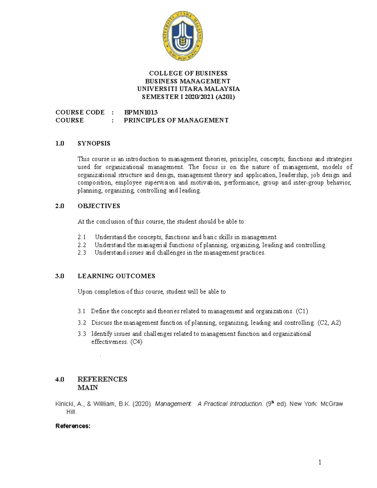 BPMN1013 syllabus. Student A201 Group B F - COLLEGE OF BUSINESS ...