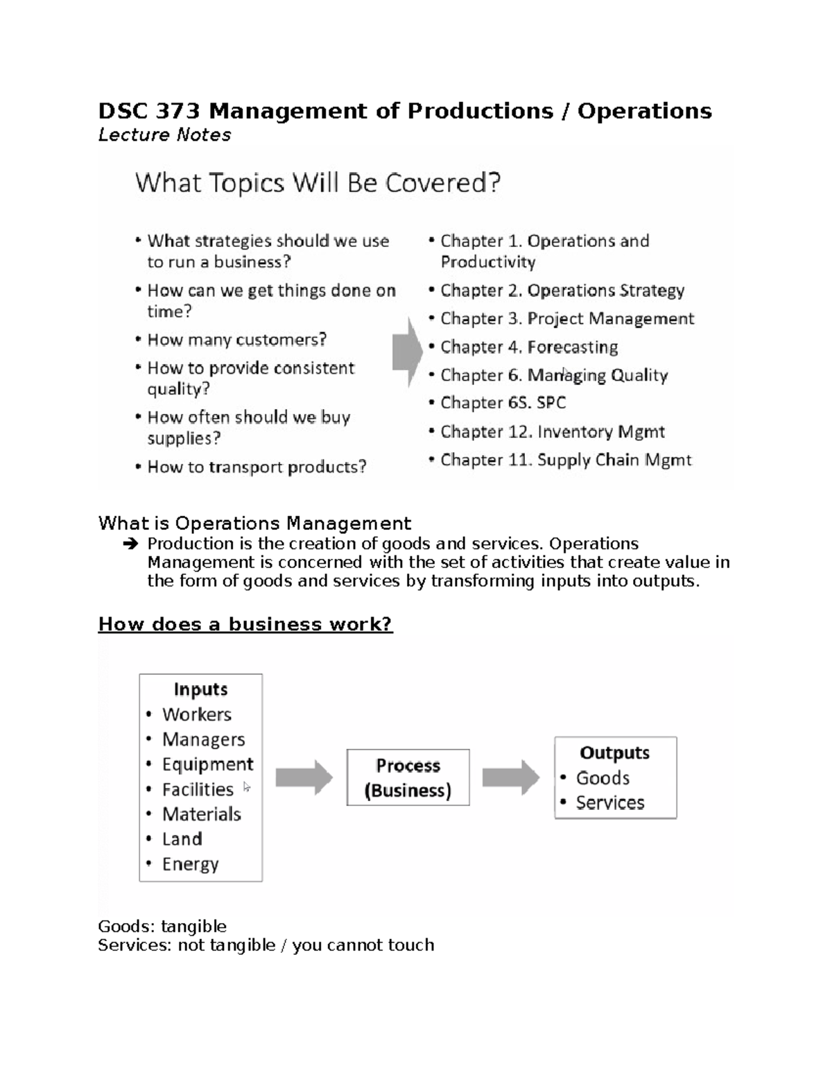 Dsc 373 Lecture Notes Dsc 373 Management Of Productions Operations Lecture Notes What Is 9071