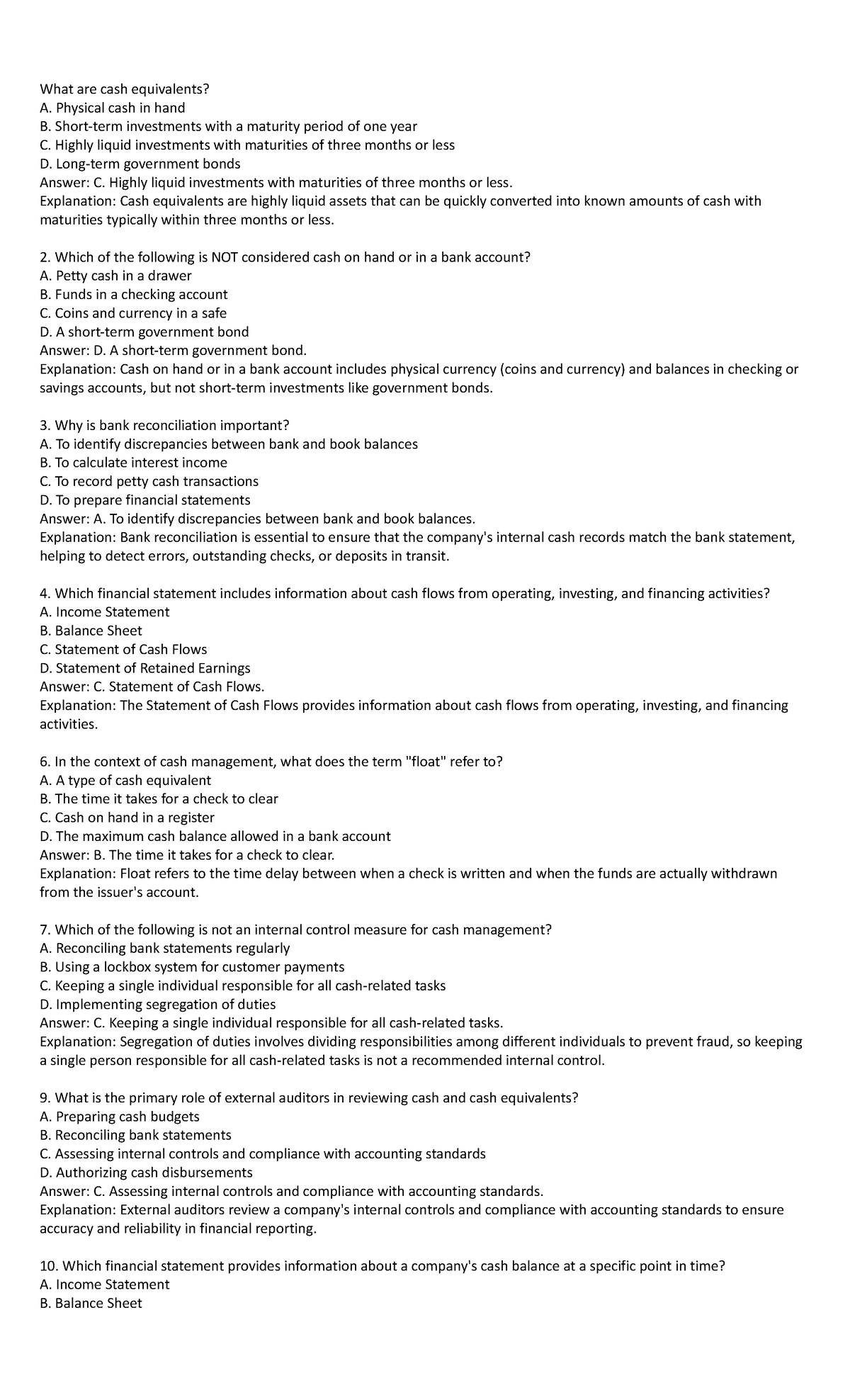 Cash-theories - PRACTICE MATERIALS - What are cash equivalents? A ...