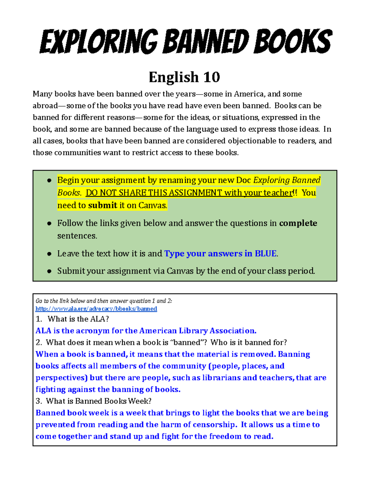 Exploring Banned Books - Exploring Banned Books English 10 Many books ...