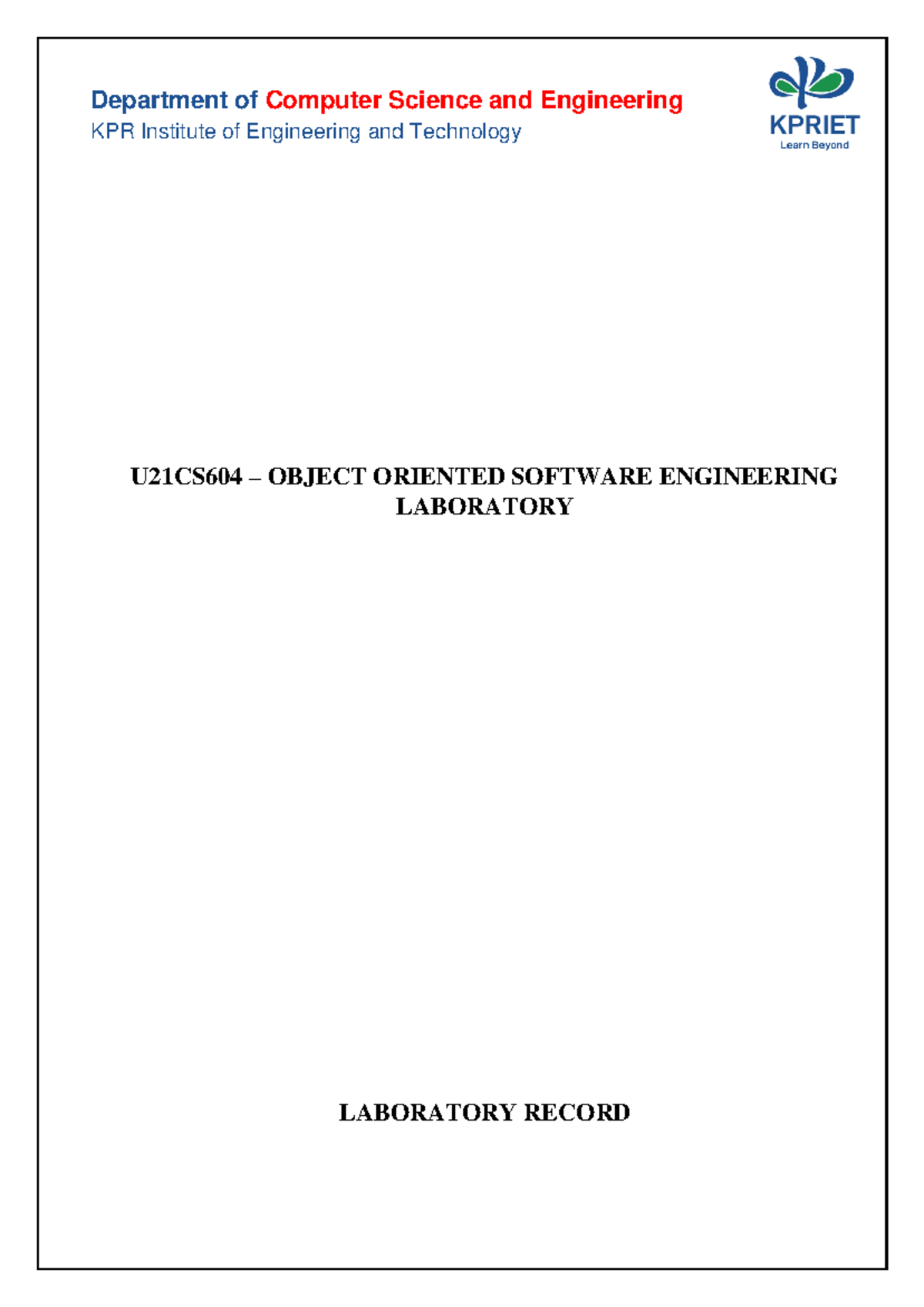 Lab Record front Page (1) - Department of Computer Science and ...