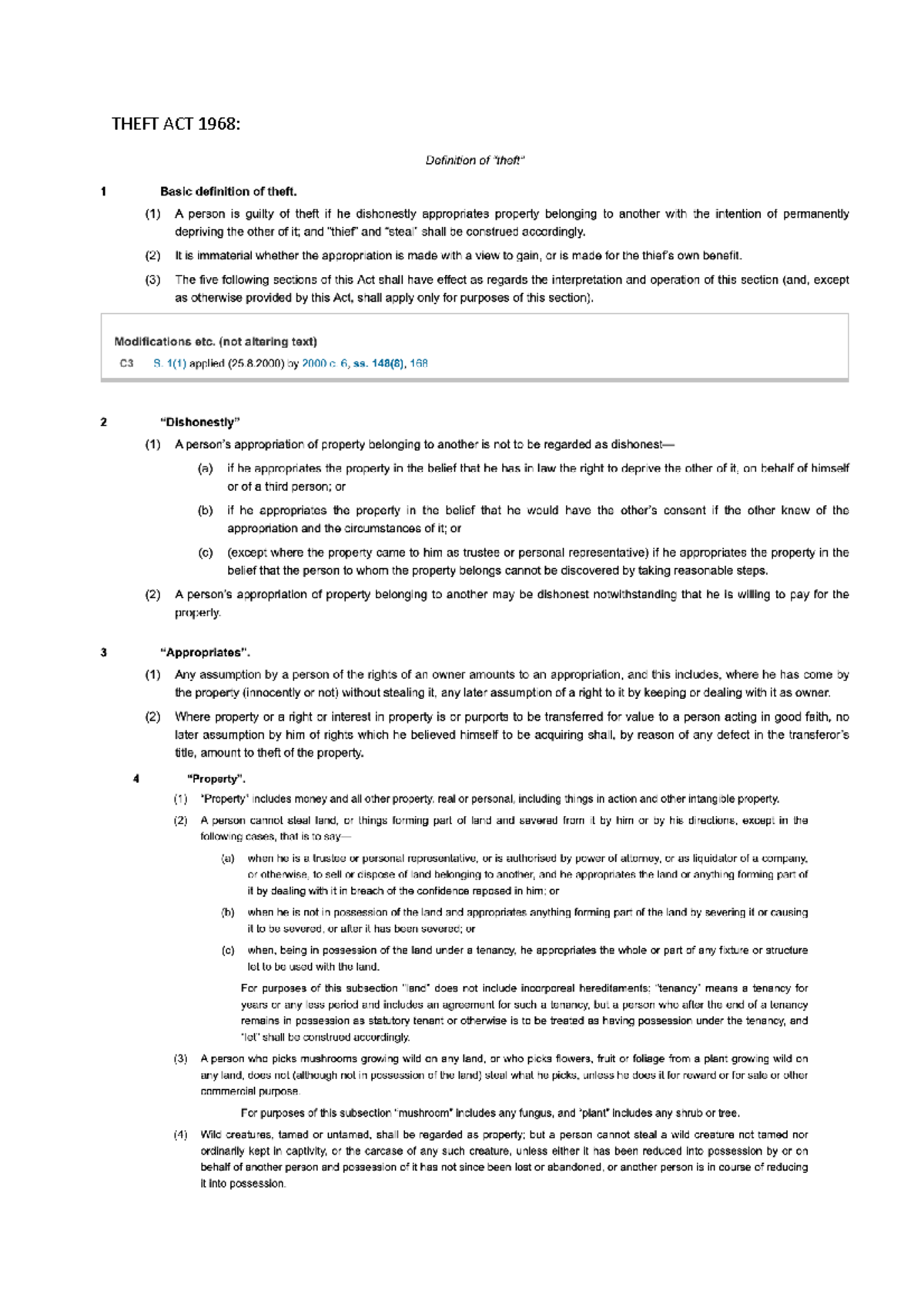 Theft ACT 1968 elements DR CRIM - 2122 - THEFT ACT 1968: - Studocu