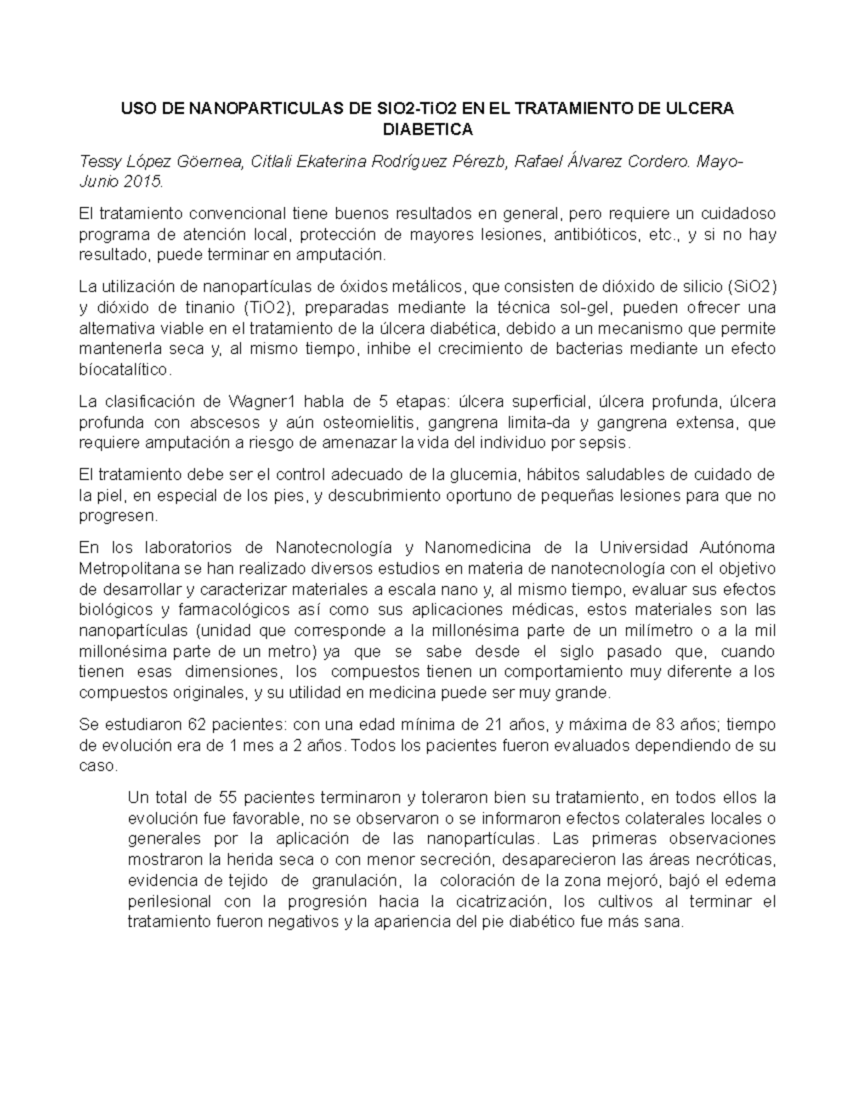 USO DE Nanoparticulas DE SIO2-Ti O2 EN EL Tratamiento DE Ulcera ...