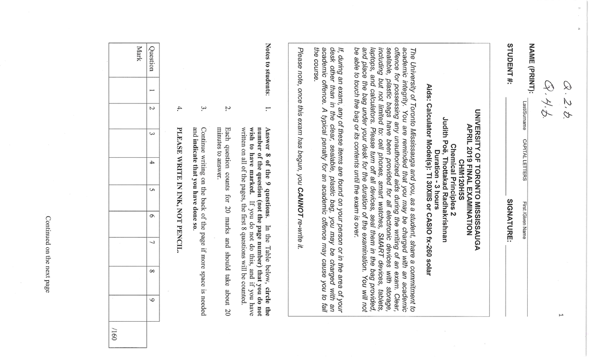 CHM120 past exam 3 - CHE 112 - Studocu