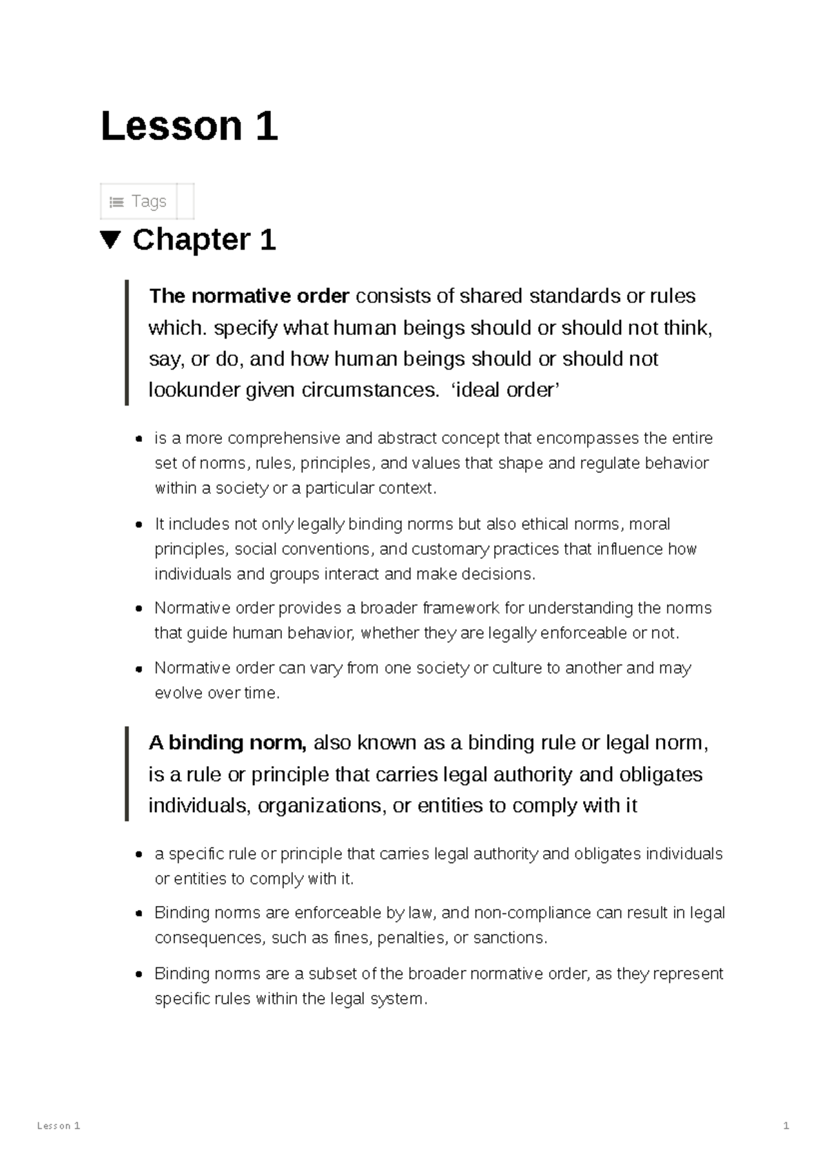Lesson 1 Vaninni - Lesson 1 1 Lesson 1 Tags Chapter 1 The normative ...