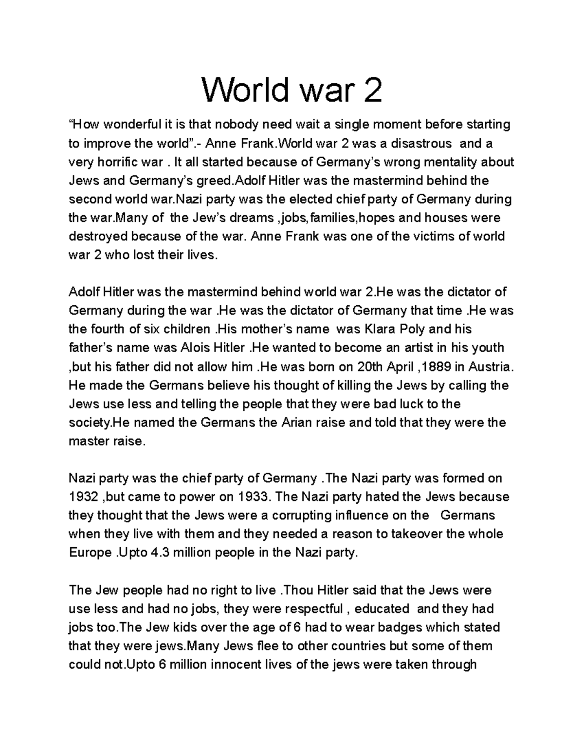 Rishita Ann Jerry - World War 2 essay - World war 2 “How wonderful it ...