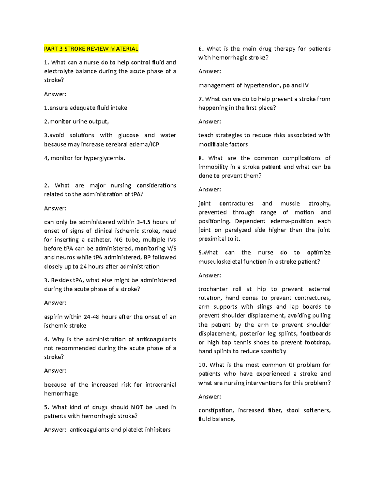 PART 3 Stroke Review Material - PART 3 STROKE REVIEW MATERIAL What can ...