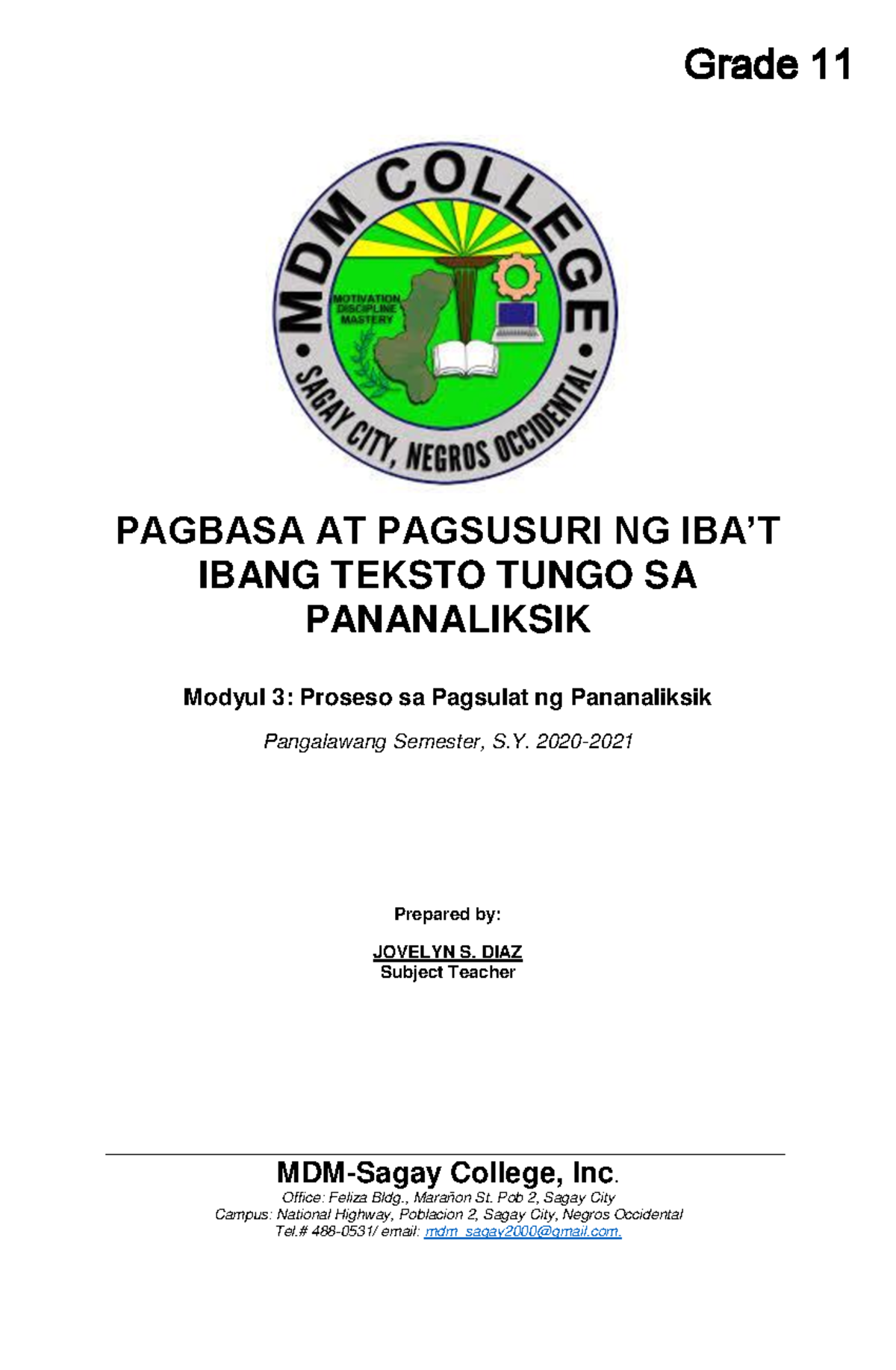 Module 3 Pagbasa at Pagsusuri - Grade 11 12 12 PAGBASA AT PAGSUSURI NG ...