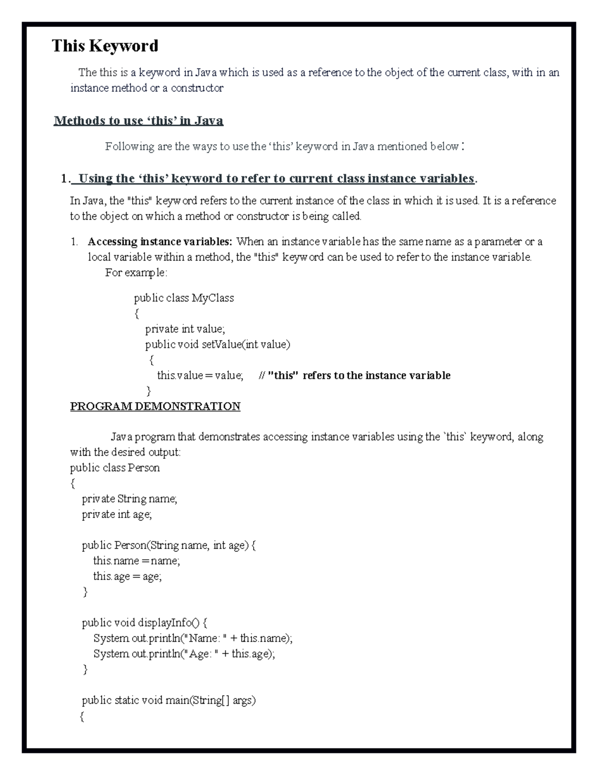 JAVA_NOTES NEP NOTES - This Keyword The this is a keyword in Java which ...