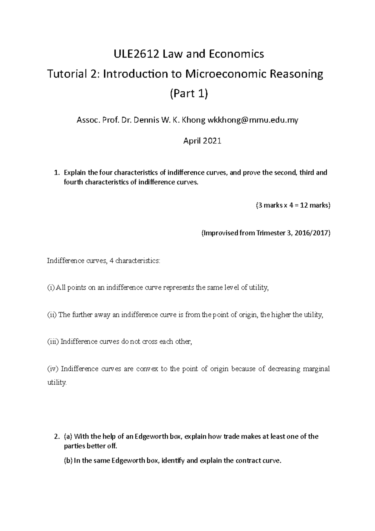 Tutorial 2 - ULE2612 Law and Economics Tutorial 2: Introduction to ...
