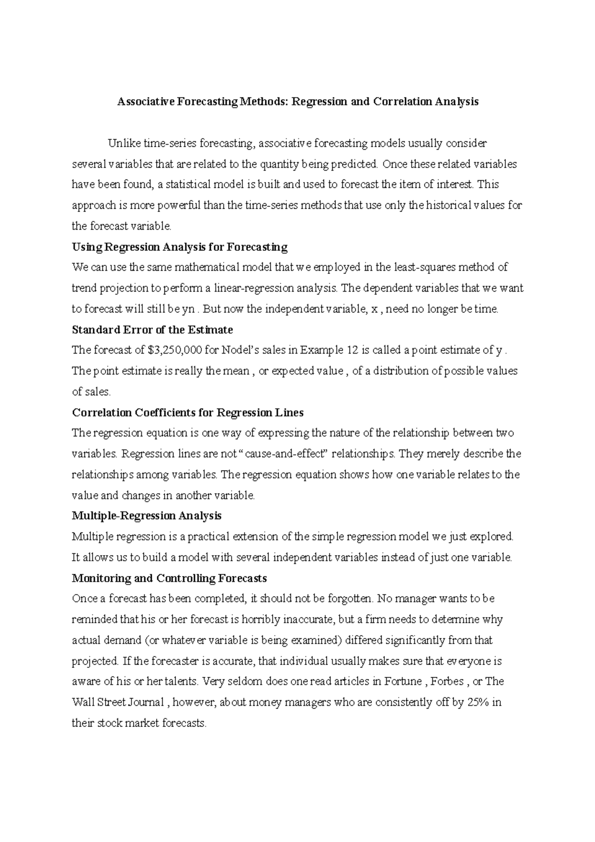 Associative Forecasting Methods - Once these related variables have ...