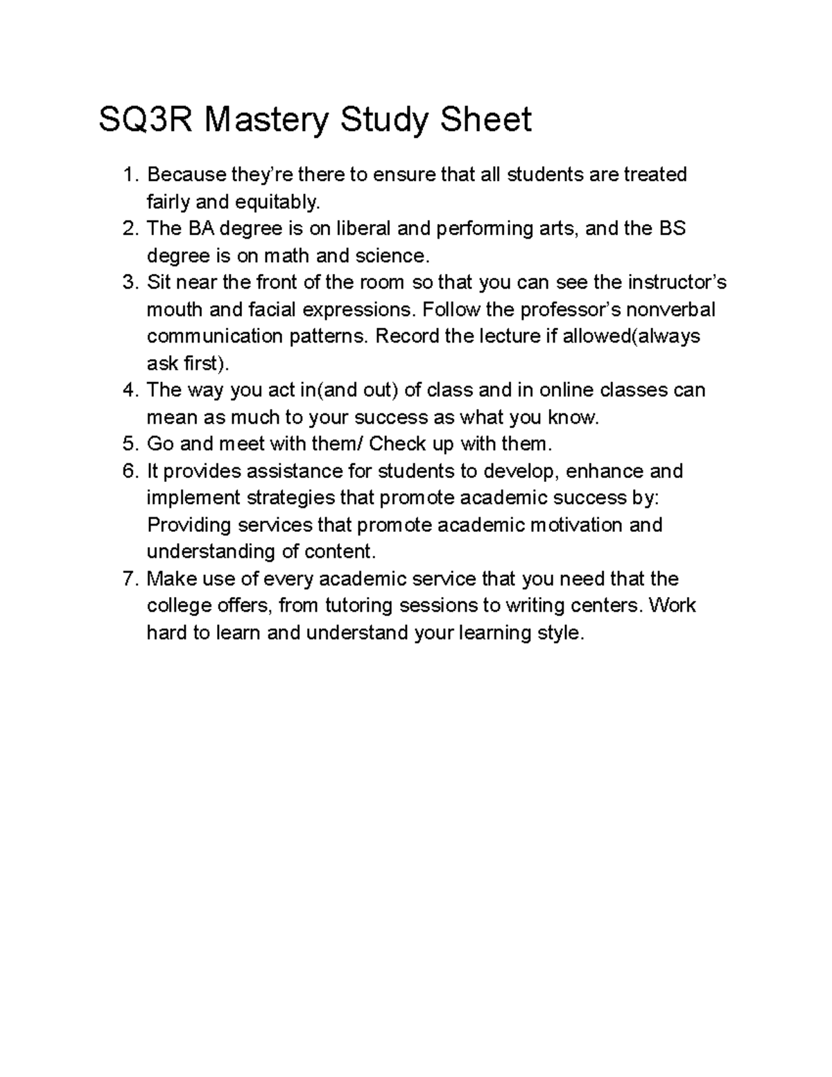 SQ3R Mastery Study Sheet Chapter 3 - SQ3R Mastery Study Sheet Because ...
