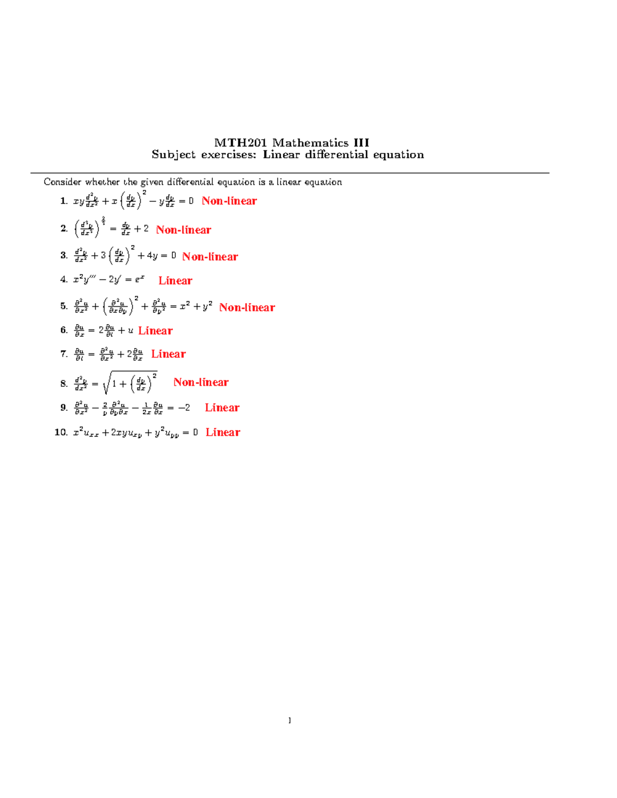 MTH201+Linear+and+Non-linear+DEs EN+(Solution) - MTH201 Mathematics III Subject exercises ...