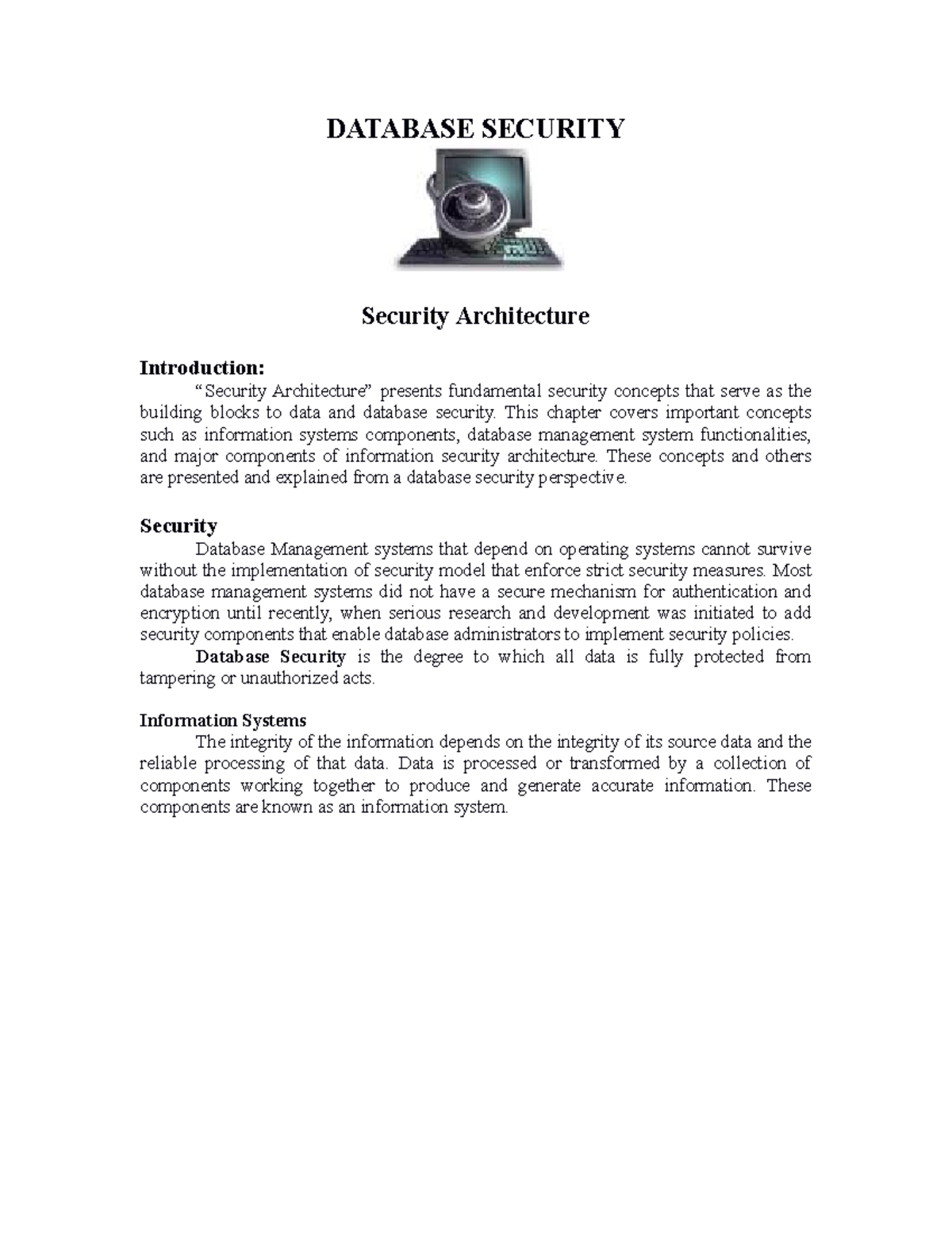 Data Base Security - Class notes - DATABASE SECURITY Security ...