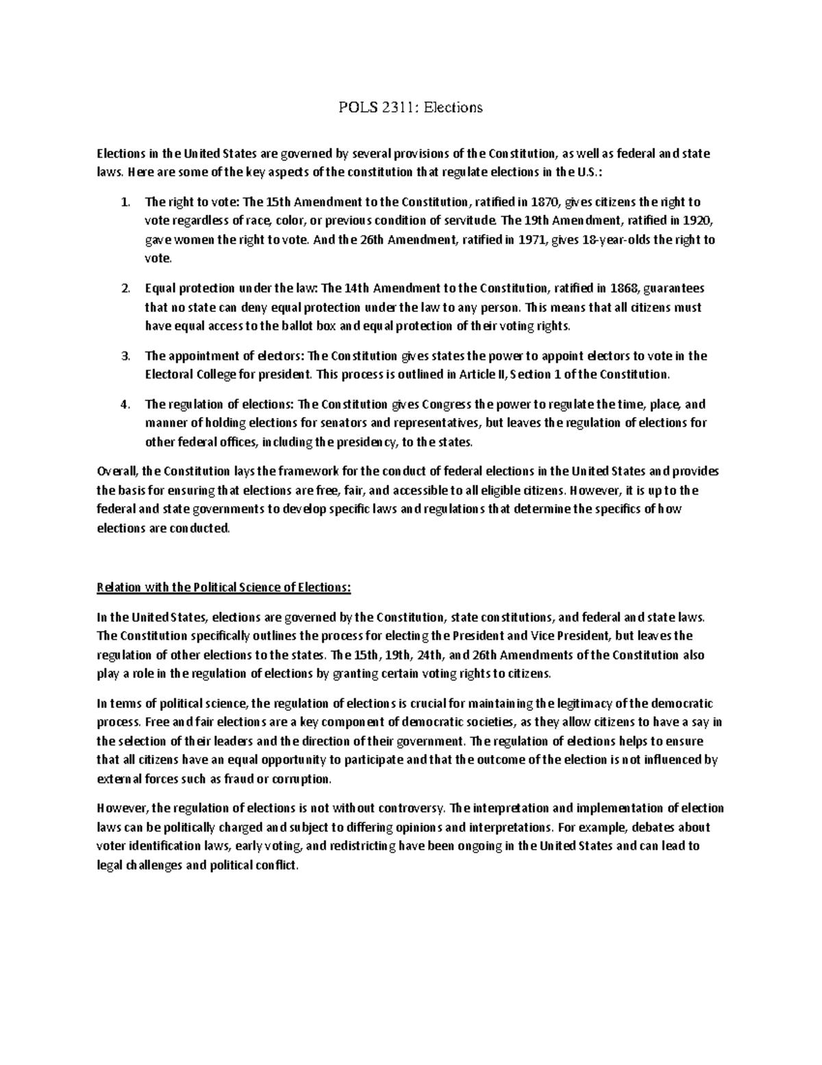 Elections in Political Science - POLS 2311: Elections Elections in the ...