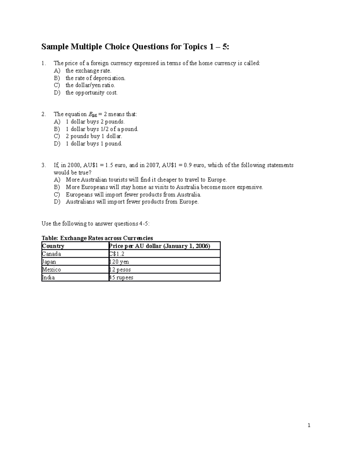 Sample MCQ Topics 1-5 ECF2721 Questions and Answers - Sample Multiple ...