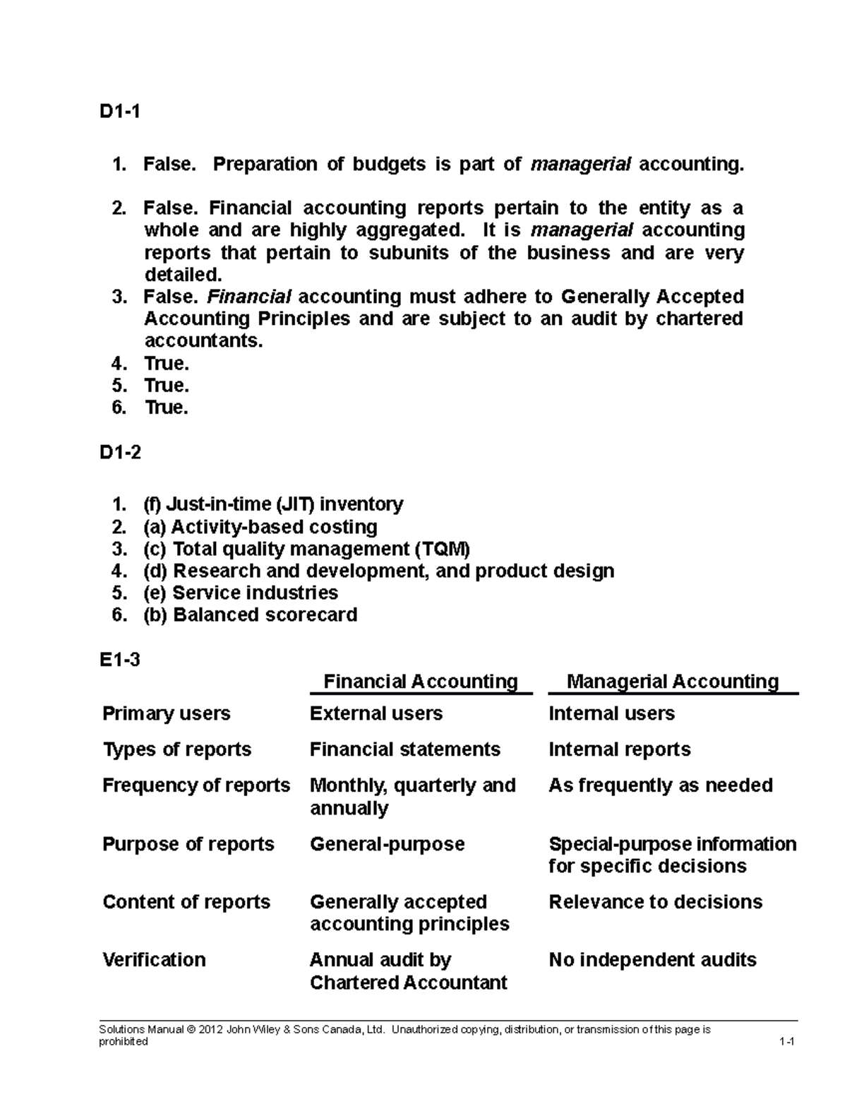 Chapter-1 - study guide - D1- False. Preparation of budgets is part of ...