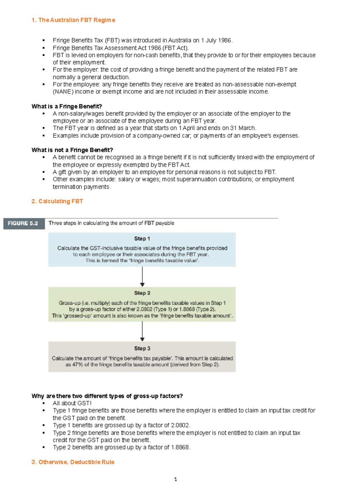 Taxation 1 Lecture 5 - 1. The Australian FBT Regime Fringe Benefits Tax ...
