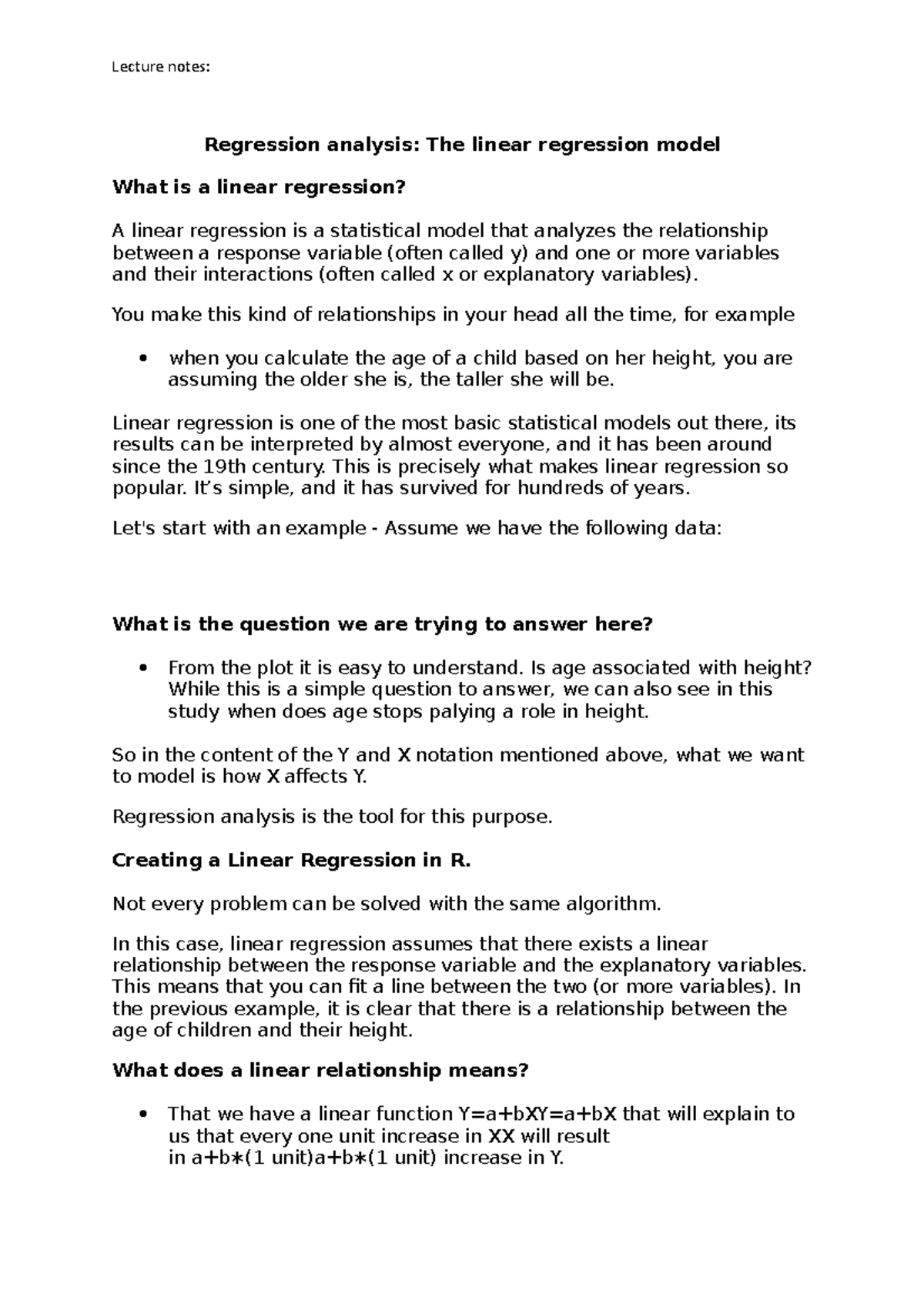 Regression Analysis Lecture Notes Regression Analysis The Linear Regression Model What Is A