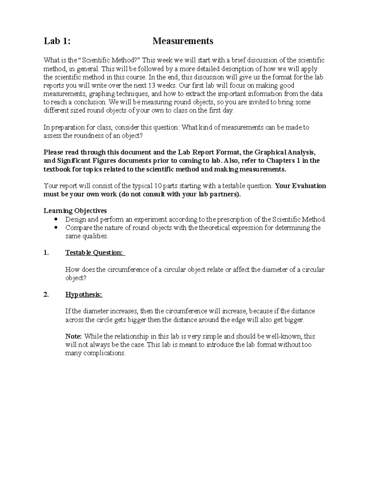 PHY111L Lab 1 Measurements 3 - Lab 1: Measurements What is the ...