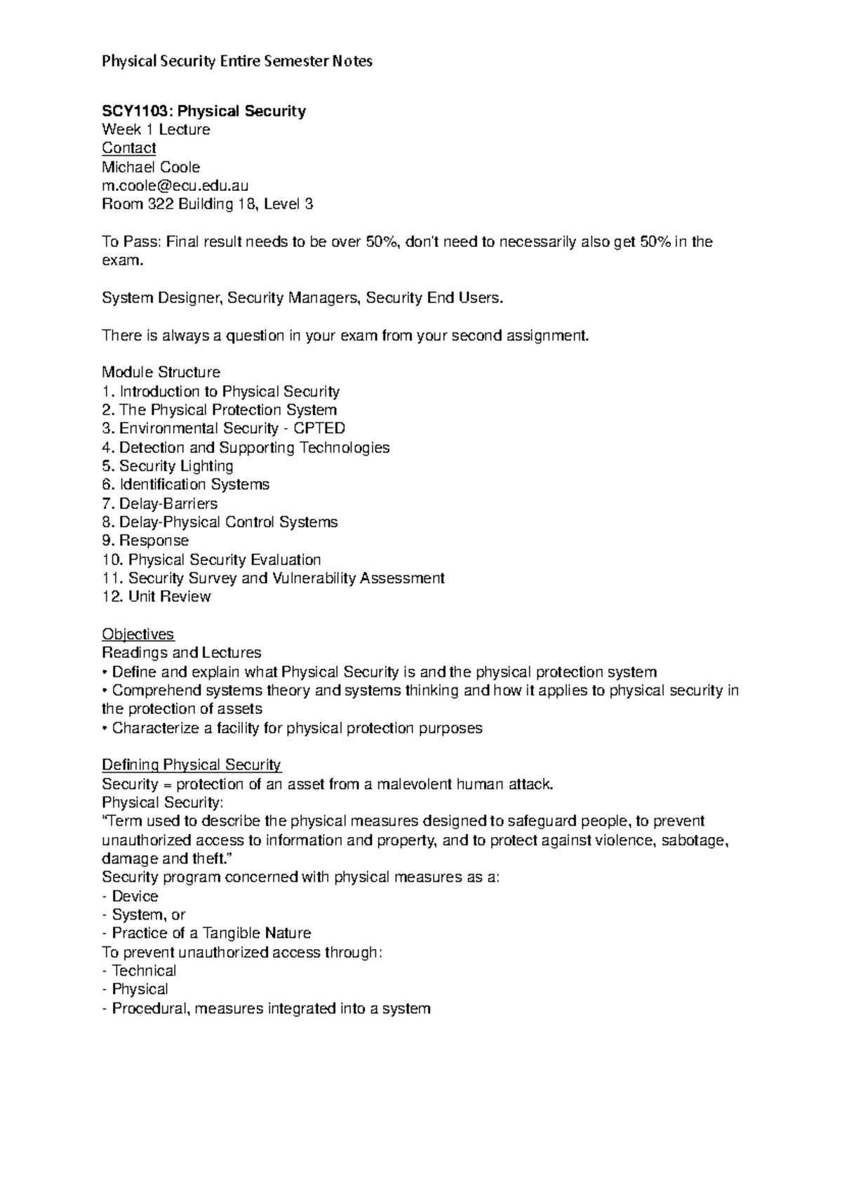 Phsyical Security Notes - Physical Security Entire Semester Notes ...