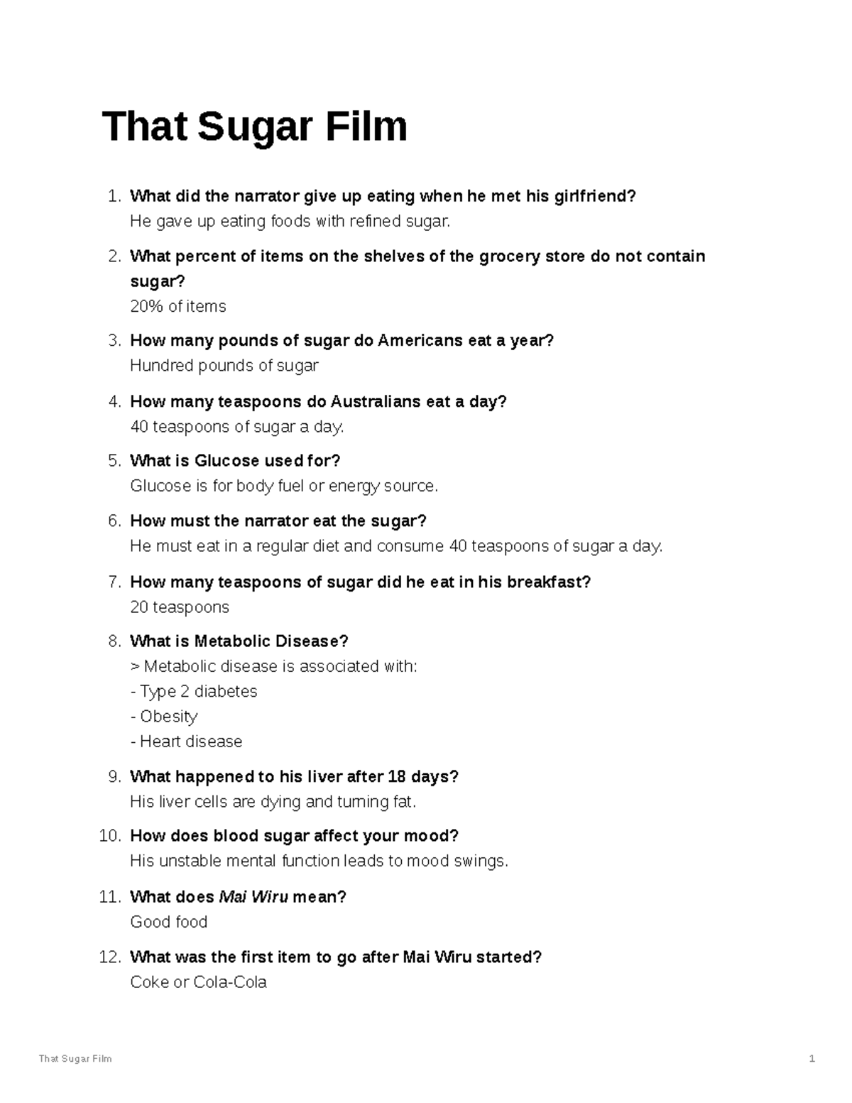 That Sugar Film - That Sugar Film What did the narrator give up eating ...