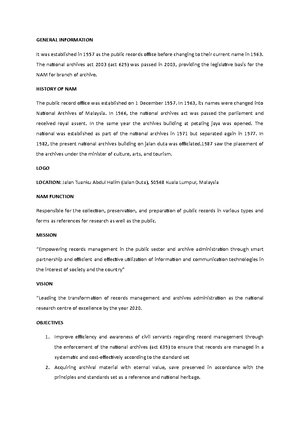 NAM - assignment - What is Nam? 1 NATIONAL ARCHIVES MALAYSIA (NAM) LOGO ...