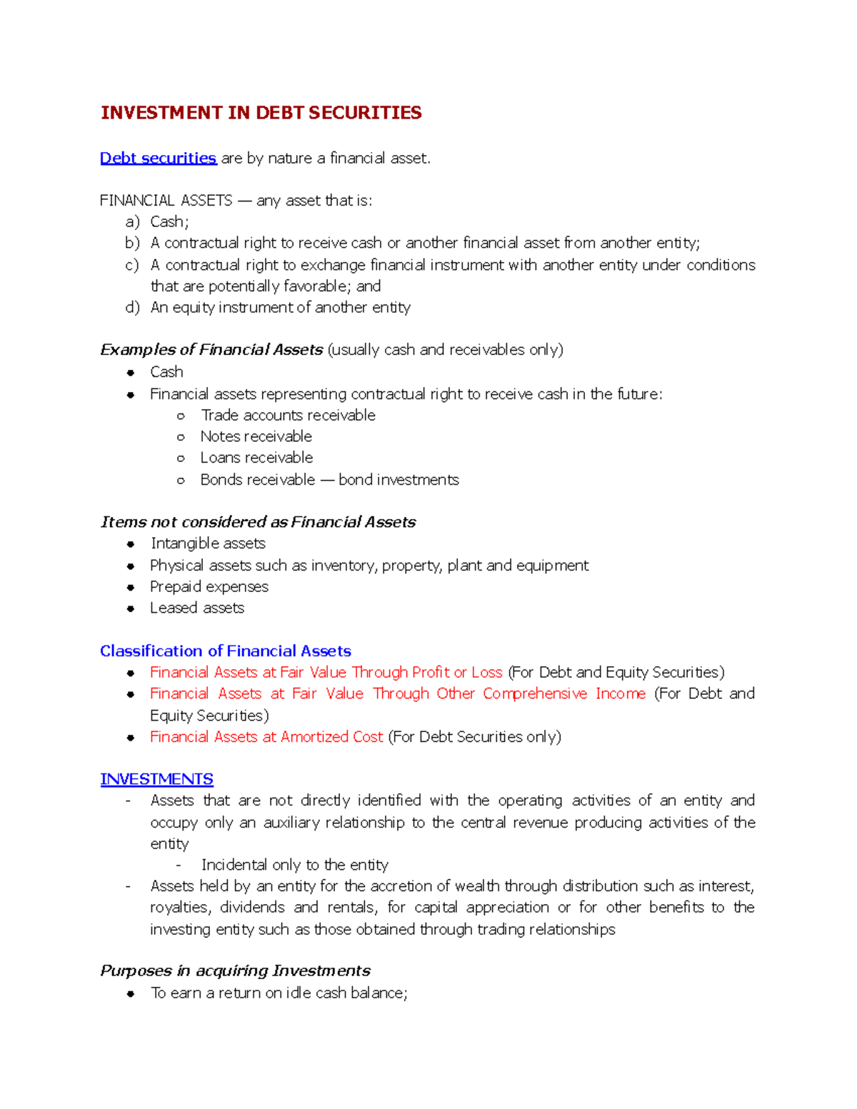 Intacc - Investment - notes - INVESTMENT IN DEBT SECURITIES Debt ...