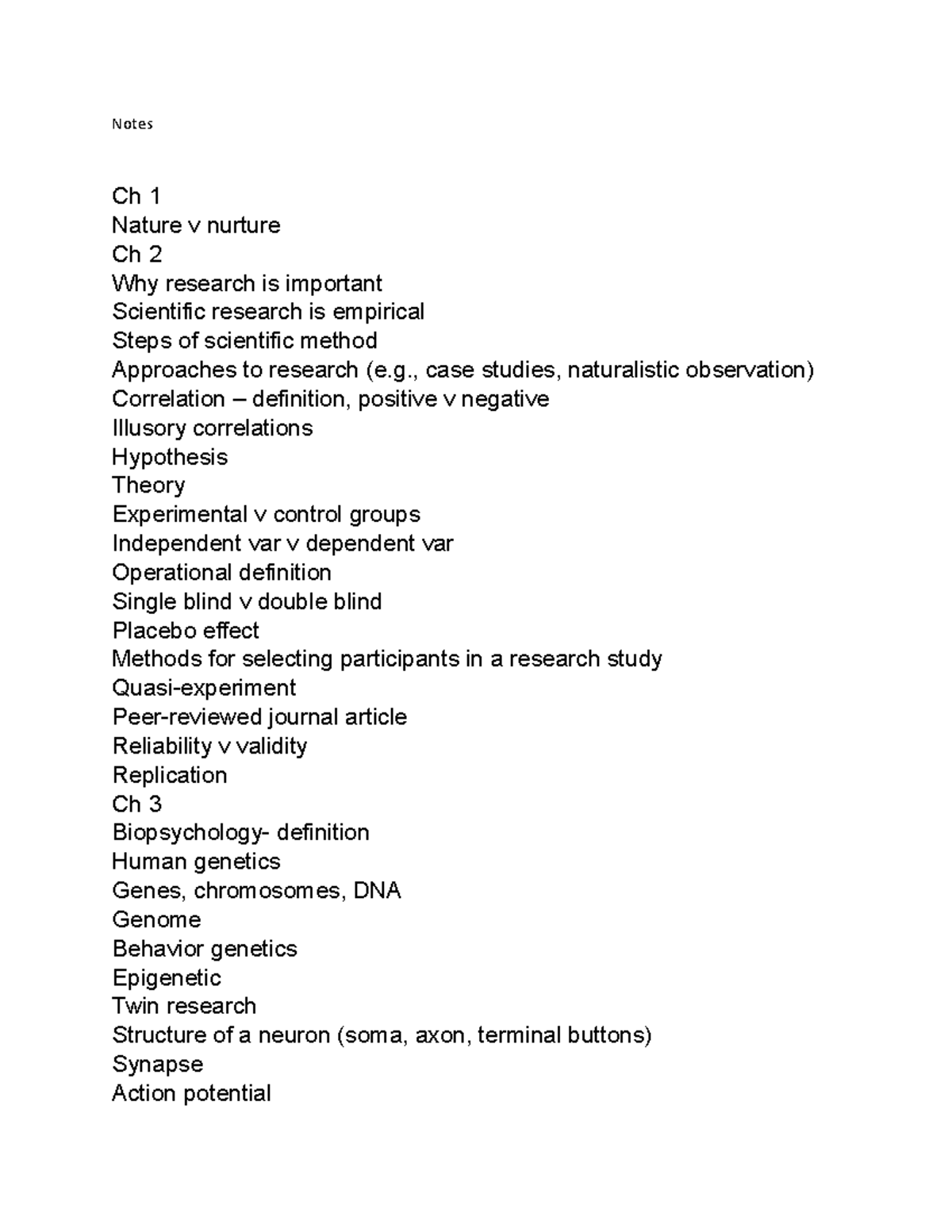 Document 109 - mind - Notes Ch 1 Nature v nurture Ch 2 Why research is ...